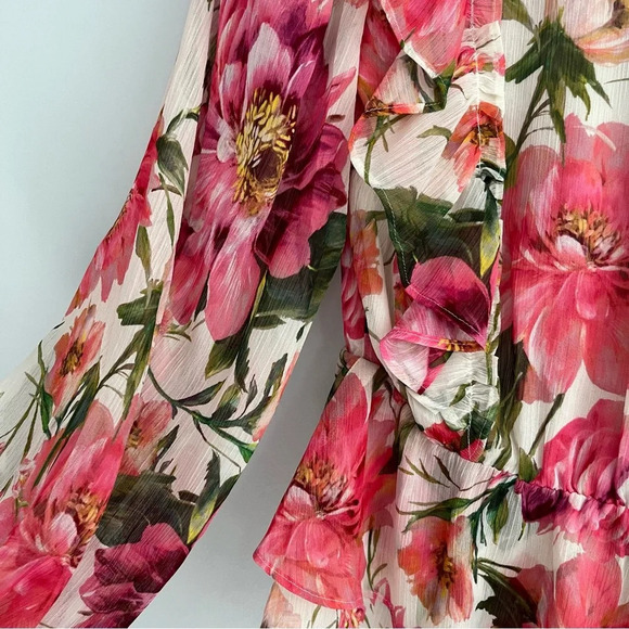 Express | Tops | Express Nwt Floral Ruffle Sheer Blouse Size Xs Pinks ...